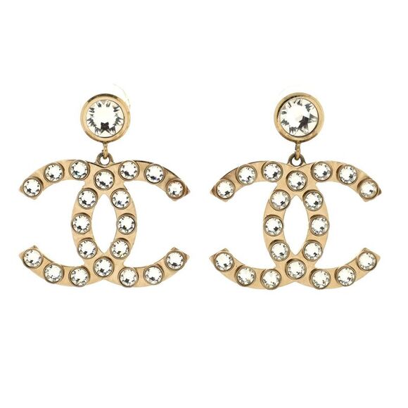CHANEL | Jewelry | Chanel Coco Script Cc Drop Earrings Metal With Faux ...